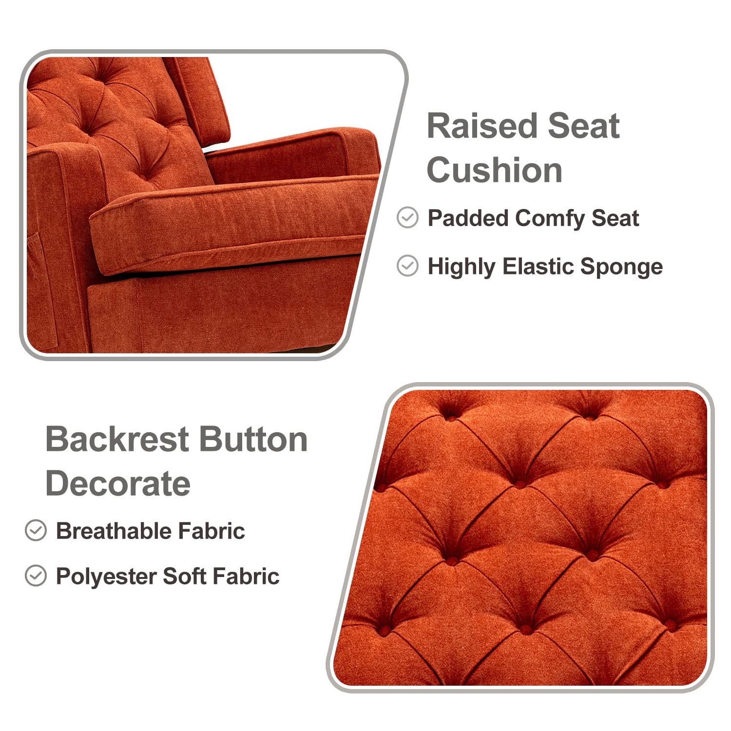 Rocking Chair Nursery,Upholstered Glider Chair for Nursery,Mid Century Modern Oversized Wingback Armchair for Living Room(Orange)