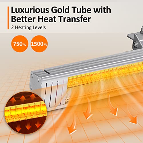 Patio Heater-Air Choice Electric Infrared Heater 1500W Wall Mounted Indoor Outdoor, Quiet Instant Heating with LCD Display Remote Control Full Protection, Space Heater for Large Room Garage Backyard