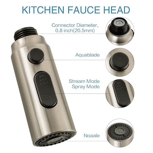 PULL Down Faucet Head Replacement Parts G1/2 or 13/16inch Kitchen Sink Faucet Sprayer Head Pull Out Spray Head Kitchen Faucet,Brushed Nickel