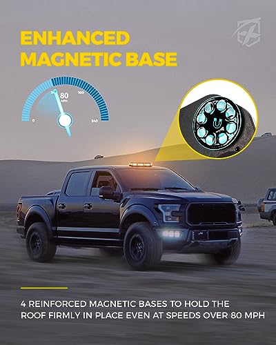 Xprite LED Strobe Light Magnetic Mount Emergency Traffic Security Warning Caution Flashing Plow Light, for Construction Vehicles Tow Trucks- White Amber