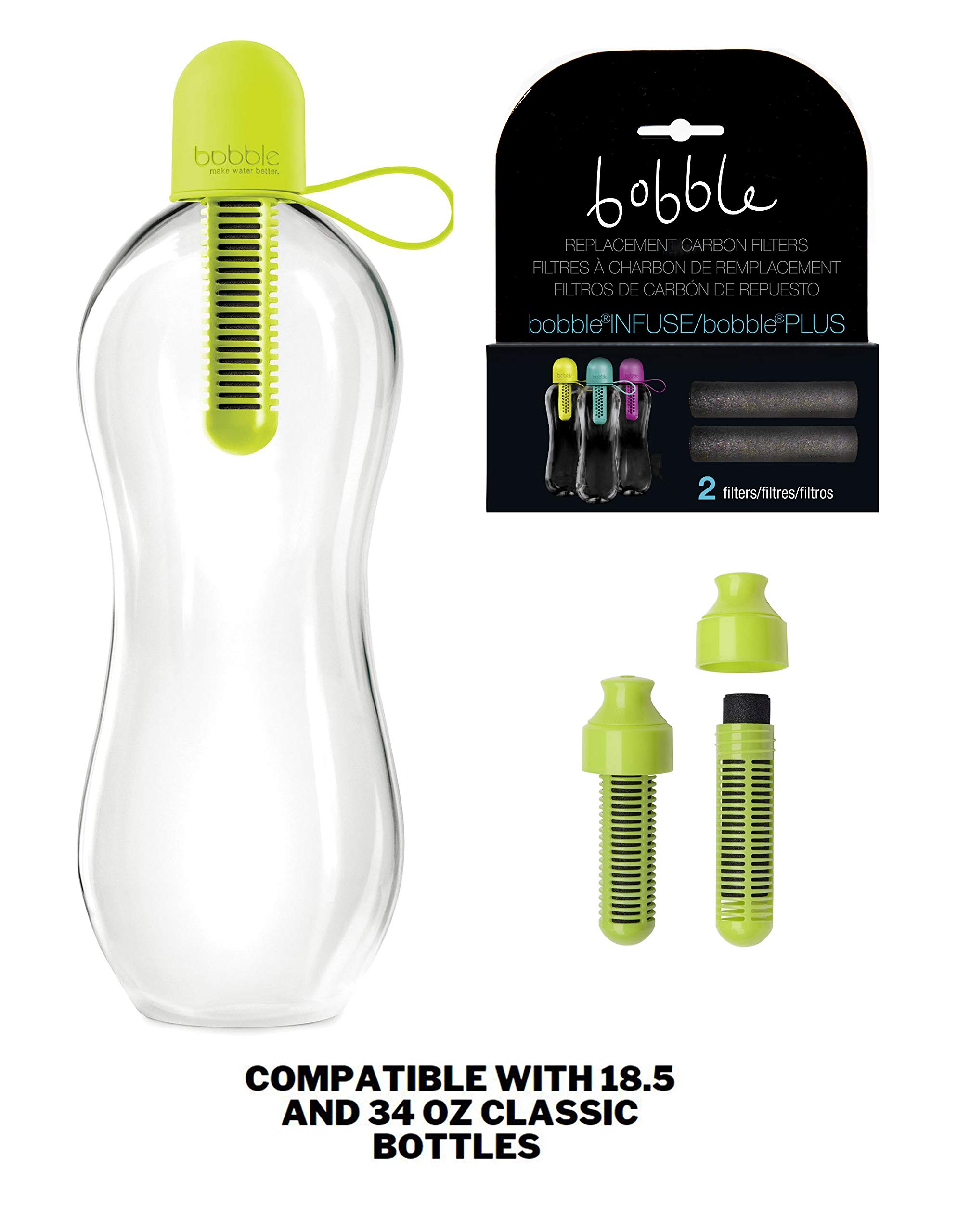 Replacement Carbon Filters for Bobble Classic, Infuse and Plus Bottles - 2 Pack (4 Total Filters)