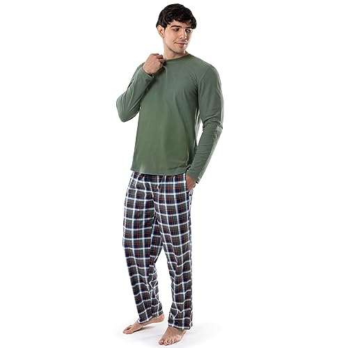 IZOD Men's Flannel Fleece Top and Pant Sleep Set, Green
