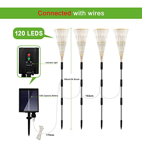 Solar Lights Outdoor, Warm White Garden Lights, 4 Pack Firework Lights with 120 LED Starburst String Lights 8 Modes Fairy Lights with Remote, Wedding Christmas, Lawn Backyard Party Patio Decoration