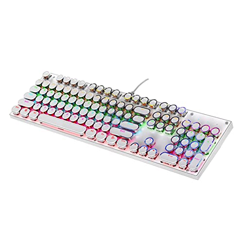 Retro Punk 104 Keys Gaming Keyboard Cool Lighting Effects Round Keycaps Wired with RGB Backlit Mechanical Shaft Gaming Keypad for Laptop PC, White