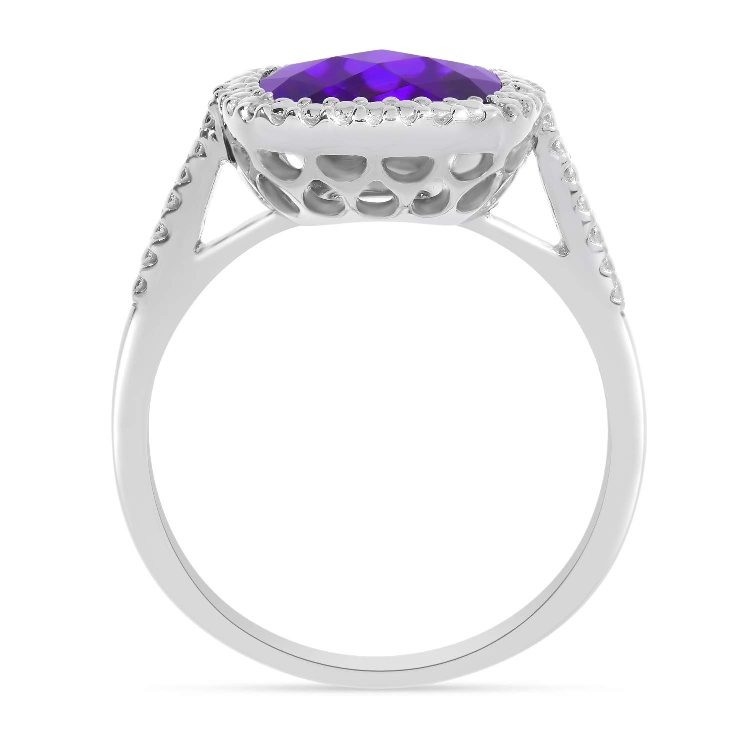 Jewels By Lux 14k White Gold Genuine Purple Birthstone Solitaire Cushion Cut Amethyst And Diamond Wedding Engagement Ring - Size 4.5 (2.99 Cttw.)