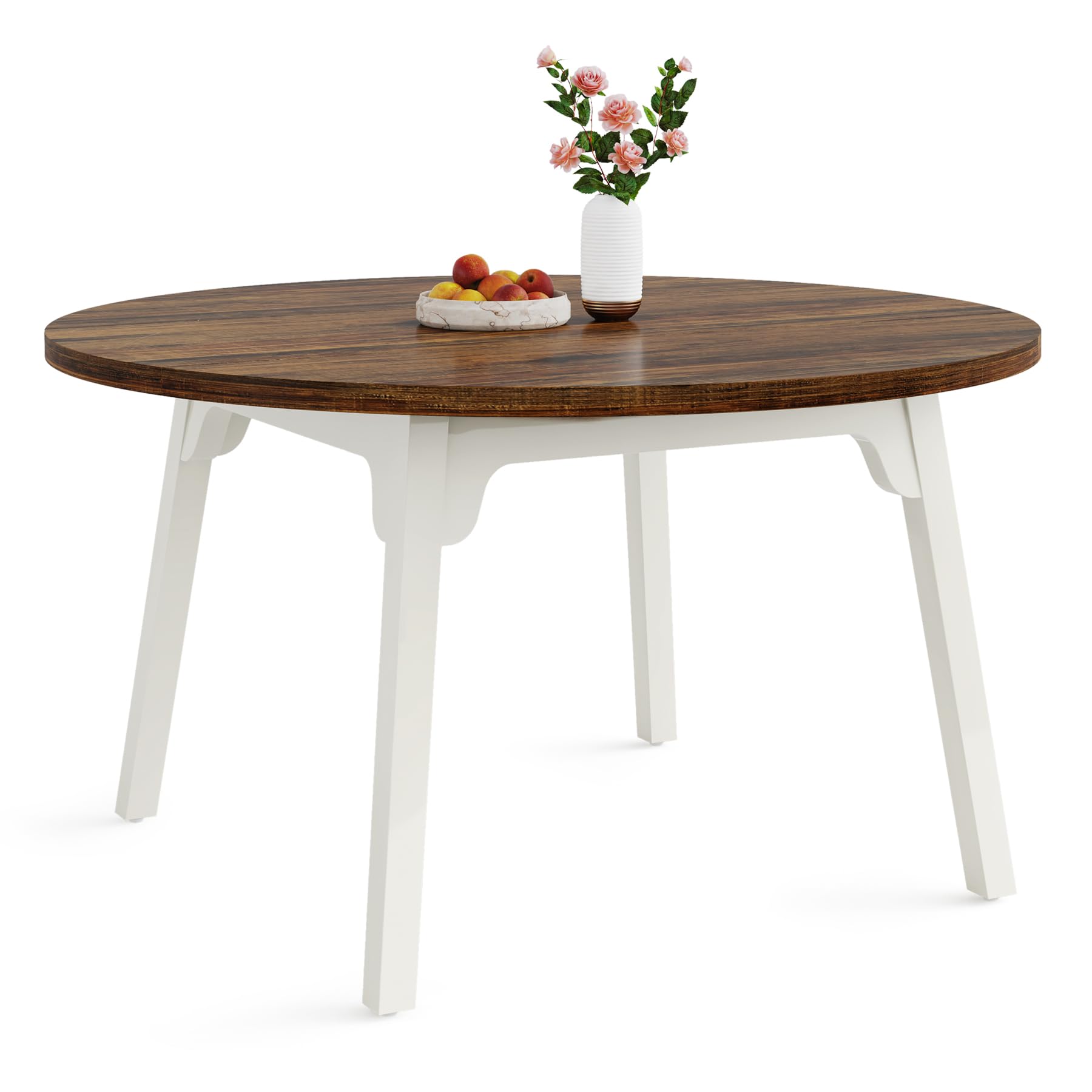 Tribesigns Round Dining Table for 4-6 People, 47-Inch Farmhouse Dinning Room Table Circle Kitchen Table, Industrial Dinner Table with Solid Wood Legs for Kitchen, Living Room, White and Brown