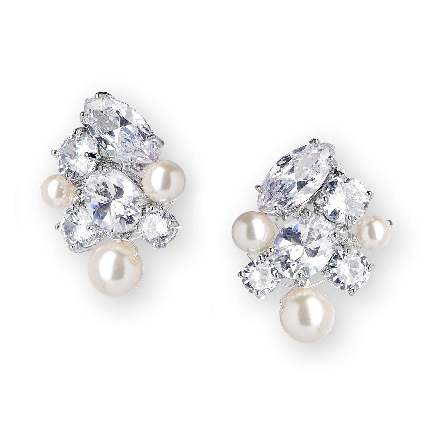Mariell Handmade Bridal and Wedding Earrings with Cubic Zirconia and Ivory Pearl, Jewelry for Brides