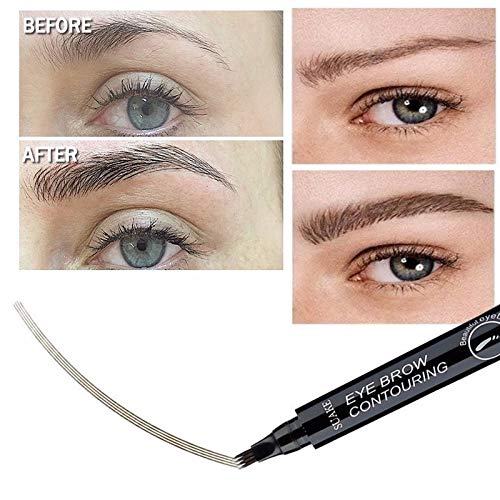 Microblading Tattoo Eyebrow Pen, WUBLSYAN Waterproof Ink Gel Tint Drawing Eyebrow Pencil with Four Tips, Creates Long Lasting Natural Hair-Like Defined Brows All Day(4 PCS)