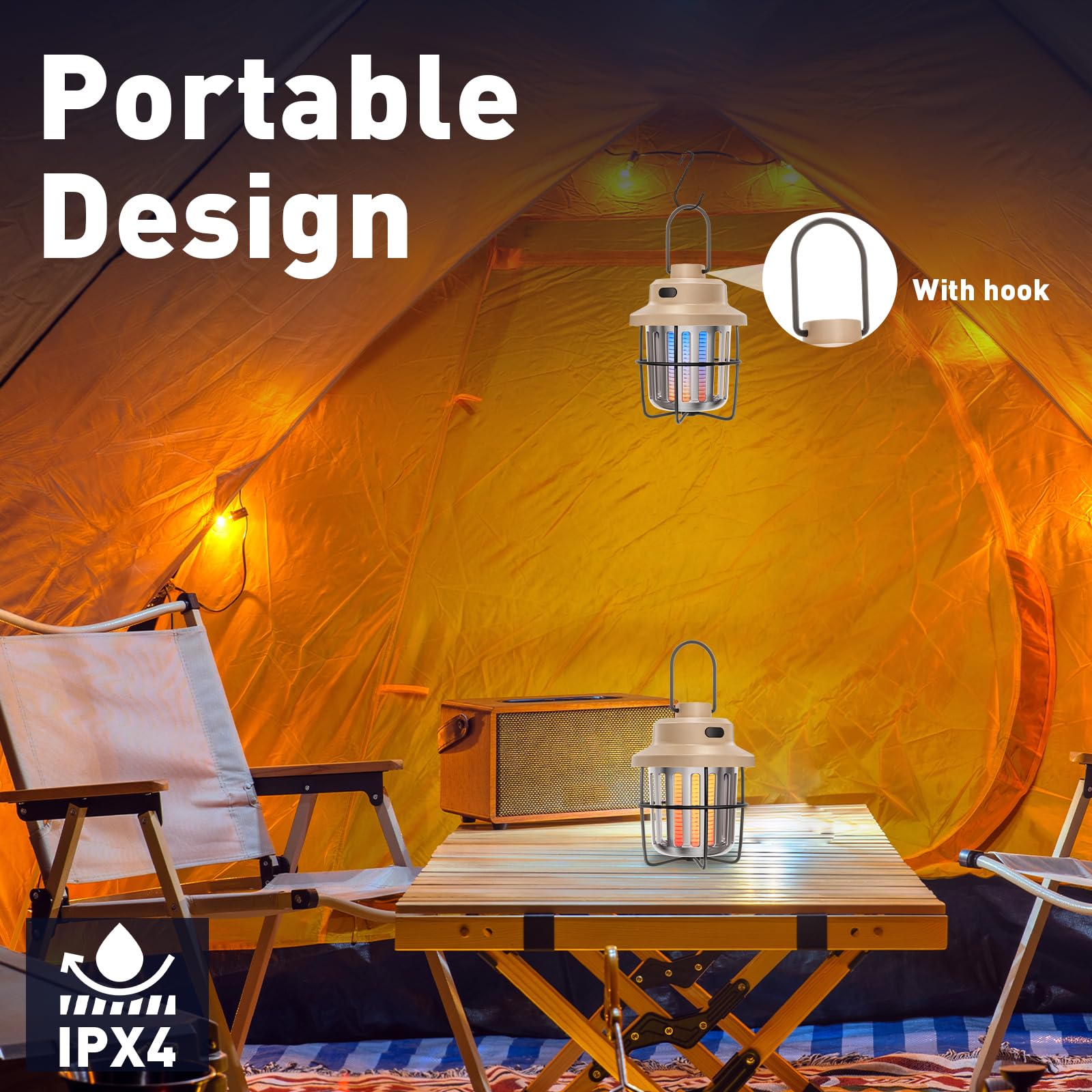 vertmuro Bug Zapper Outdoor Camping Lamp Mosquito Repellent, Versatile Portable & Rechargeable Flying Insect Killer Lantern, Outdoor Mosquito Zapper for RVs, Camping, Home, Patio, 4pc