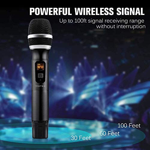 HOTEC 25 Channel UHF Handheld Wireless Microphone with Mini Portable Receiver 1/4" Output, for Church/Home Party/Karaoke/Business Meeting/Phone Recording (Black)