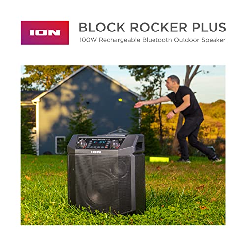 ION Block Rocker Plus - 100W Bluetooth Outdoor Speaker with Rechargeable Battery, Karaoke Microphone, Radio, Wheels, Telescopic Handle & USB Charging