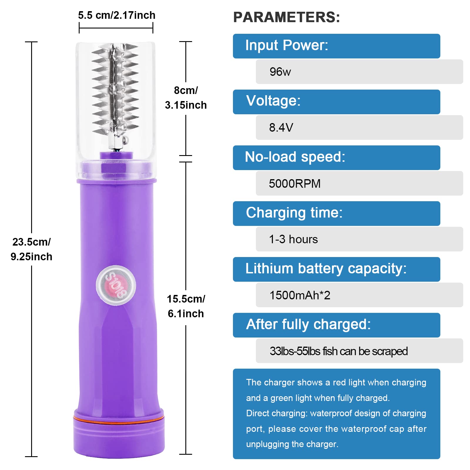MXBAOHENG Electric Fish Scaler Remover 120W 2000mAh Cordless Fish Scale Scraper Cleaner Rechargeable (Purple)