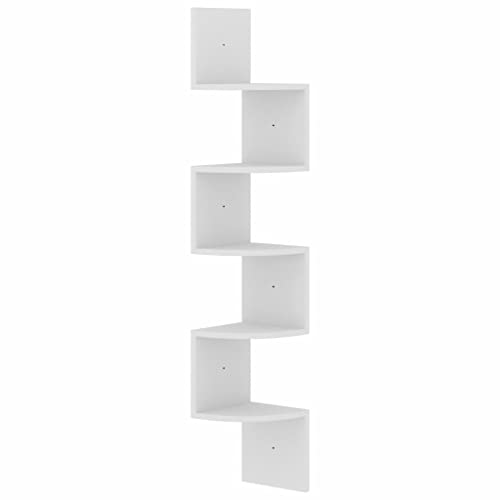 Wall Corner Shelf,Wall Decor,Floating Shelves,Wall Mounted Shelves,Storage Display Shelf,Shelving Rack,for Living Room,Bathroom,Office,White 7.5"x7.5"x48.4" Engineered Wood