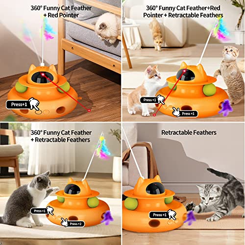 UPSKY Cat Toys 4-in-1 Interactive Electronic Cat Toy for Indoor Kitten, 2023 Upgrade Automatic Cat Pointer Toys, Cat Feather Toys, Cat Wand Toy, and Cat Roller Toy Relieves Anxiety & Boredom