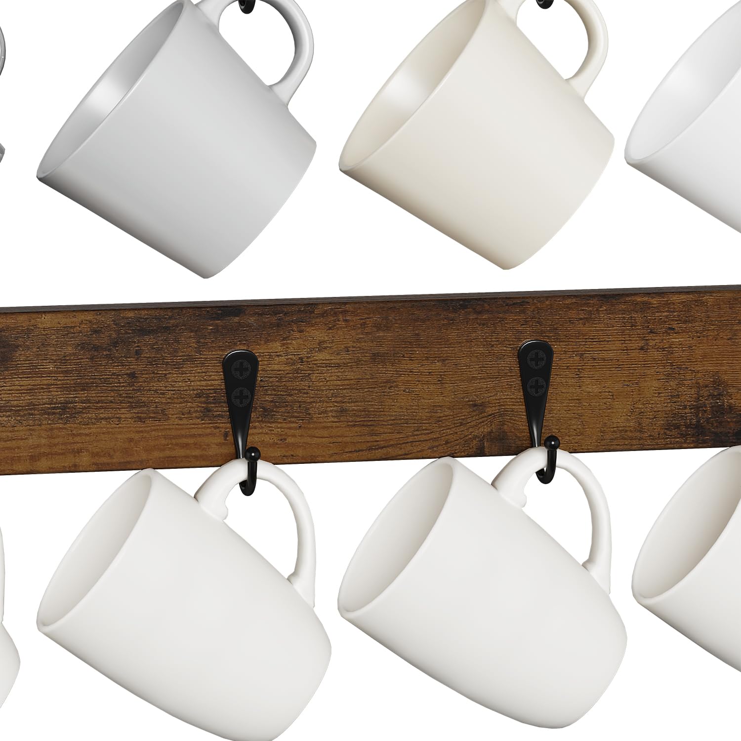 YINMIT Coffee Mug Rack Wall Mounted,Coffee Cup Holder with 12 Hooks,Wood Mug Organizer with Top Shelf for Coffee Beans,Sugar Jar,3-Tier Mug Display for Home,Office,Kitchen