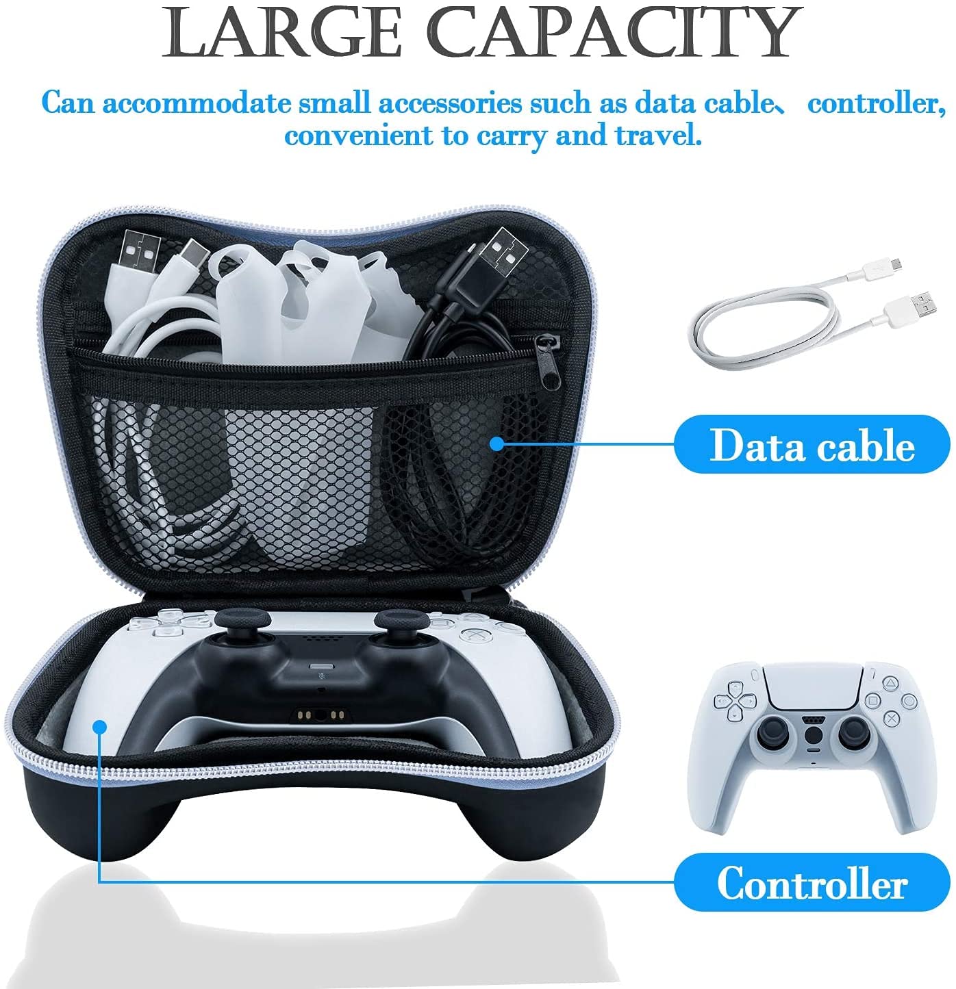 LYCEBELL Carrying Case for PS5 DualSense Wireless Controller, Hard Shell Travel Storage Bag 6 in 1 Kit for Playstation 5, Silicone Protective Cover Case (Black)