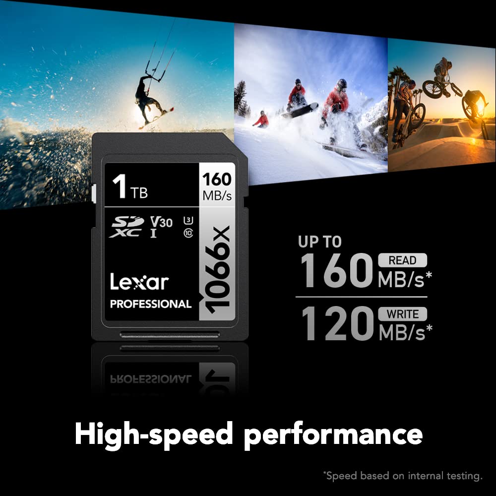 Lexar 1TB Professional 1066x SDXC Memory Card, UHS-I, C10, U3, V30, Full-HD & 4K Video, Up to 160MB/s Read, for DSLR and Mirrorless Cameras (LSD1066001T-BNNNU)