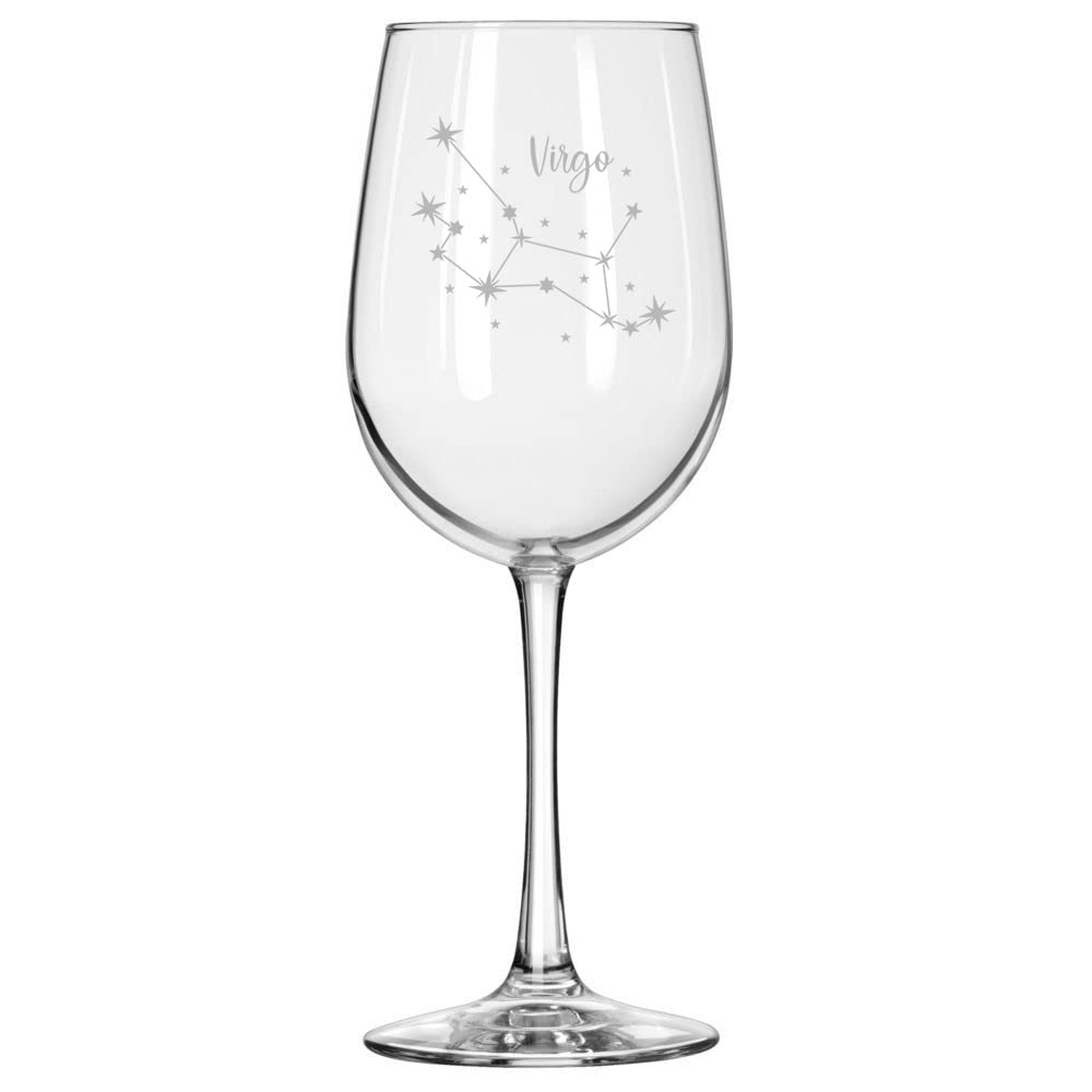 MIP Brand 16 oz Tall Stemmed Wine Glass for Red or White Wine Star Zodiac Horoscope Constellation (Virgo)