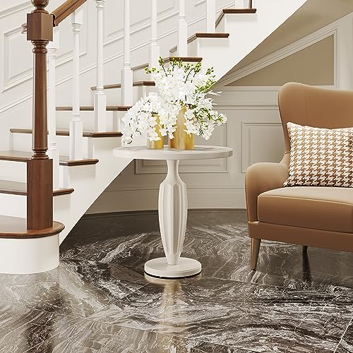 Tribesigns Modern Pedestal Side Table, Small Round Off-White End Table, Wood Sofa Side Table, Ivory White Accent Table for Living Room, Every Corner, Small Nightstand for Bedroom