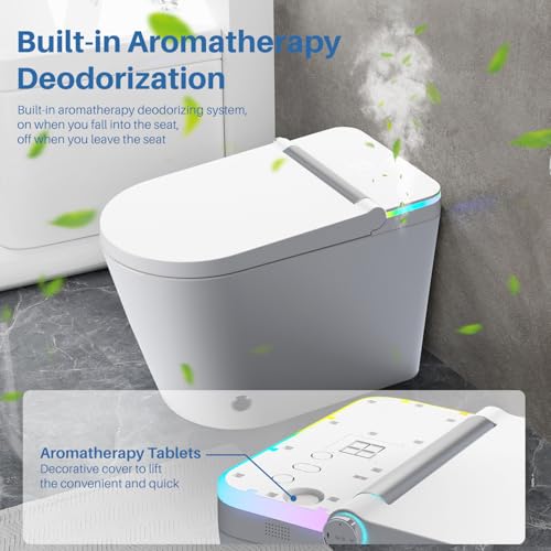 Upgrade Smart Bidet Toilet with Heated Water,Adjustable Washing Settings,LED-light, Air Dryer, One Piece Bidet-Toilet with Remote Control,Auto Open Cover