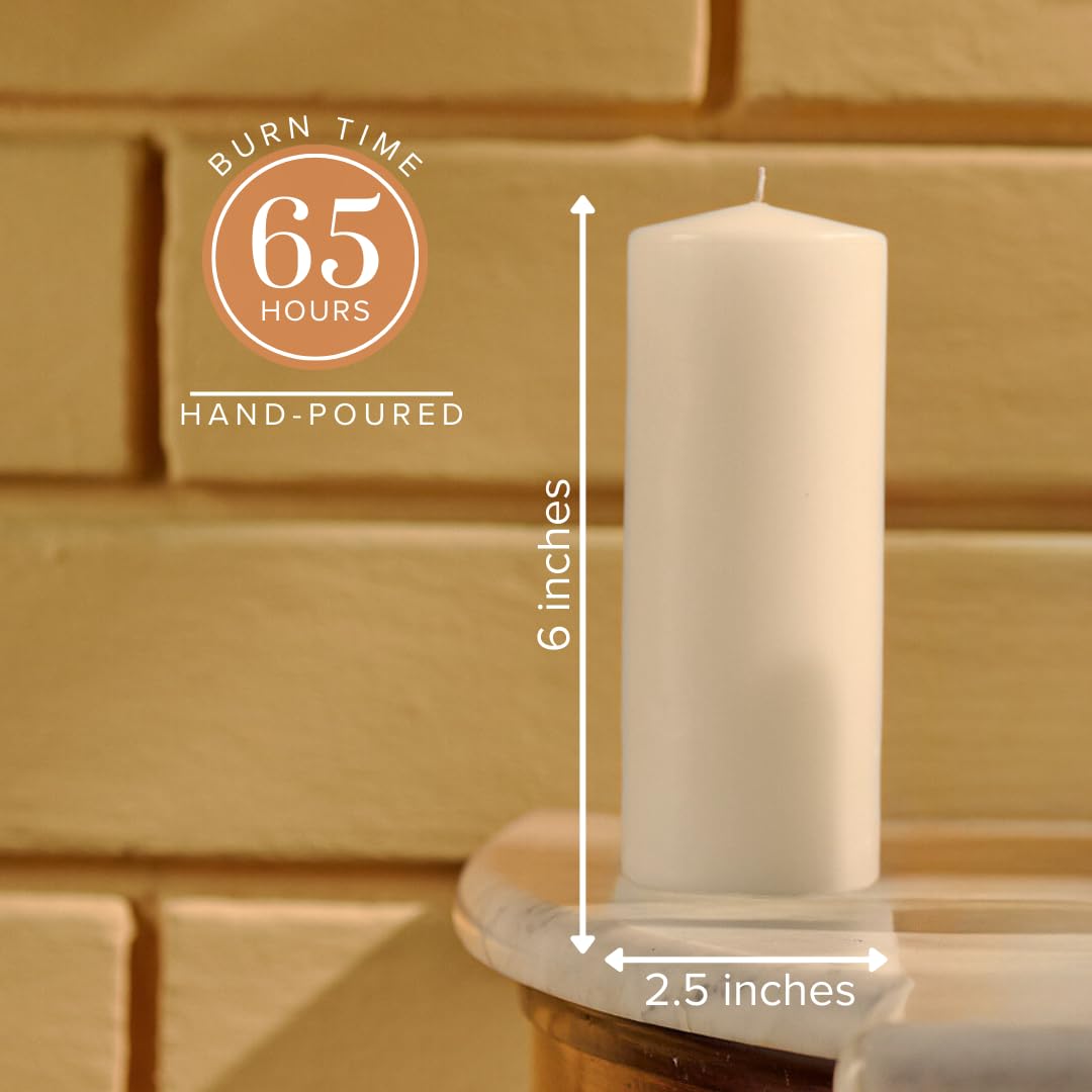 Simply Soson 2.5x6 inch Ivory Pillar Candles, Ivory Candles, Set of 6 Ivory Pillar Candles Bulk 2.5x6, Emergency Candles, Tall Candles, Wax Candle, Unscented Candles, Candle Pack Cone Tip Ivory Pillar