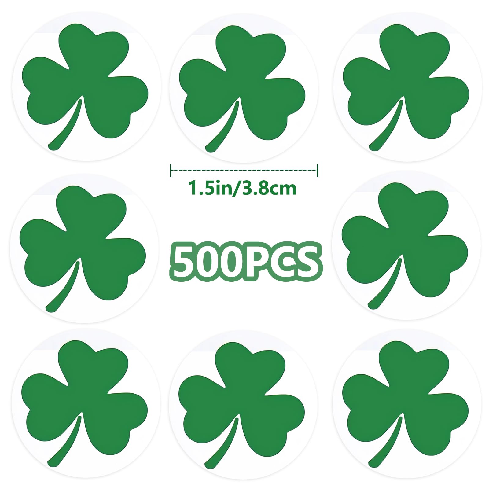 SOIDHSID Green 1.5 Inch Shamrock Stickers, 500pcs Waterproof Paper Decorations for St.Patrick's Day, Gift Box, Envelope, Card, Party