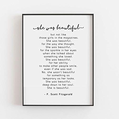 She Was Beautiful Girls Sign，Nursery Decor, Love Quote, Bedroom Decor, Inspirational Quote Prints 8 x 10 Inches Shimmer Art Paper Unframed