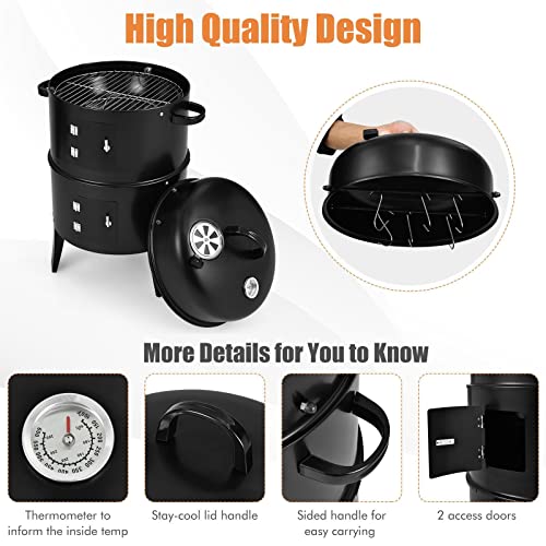 Smoker Grill,3-in-1 Outdoor Smokers, Charcoal Grills Cambo with Built-in Thermometer for BBQ