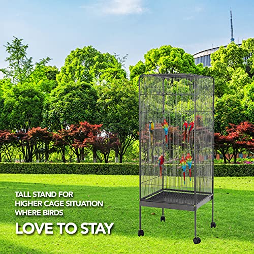 Talis 58” Large Bird Cage with Rolling Stand – Wrought Iron Birdcage for Cockatiels, Parrots, Parakeets, Conures – with 360° Swiveling Coasters, Easy to Clean, Super Strong, Sturdy and Durable