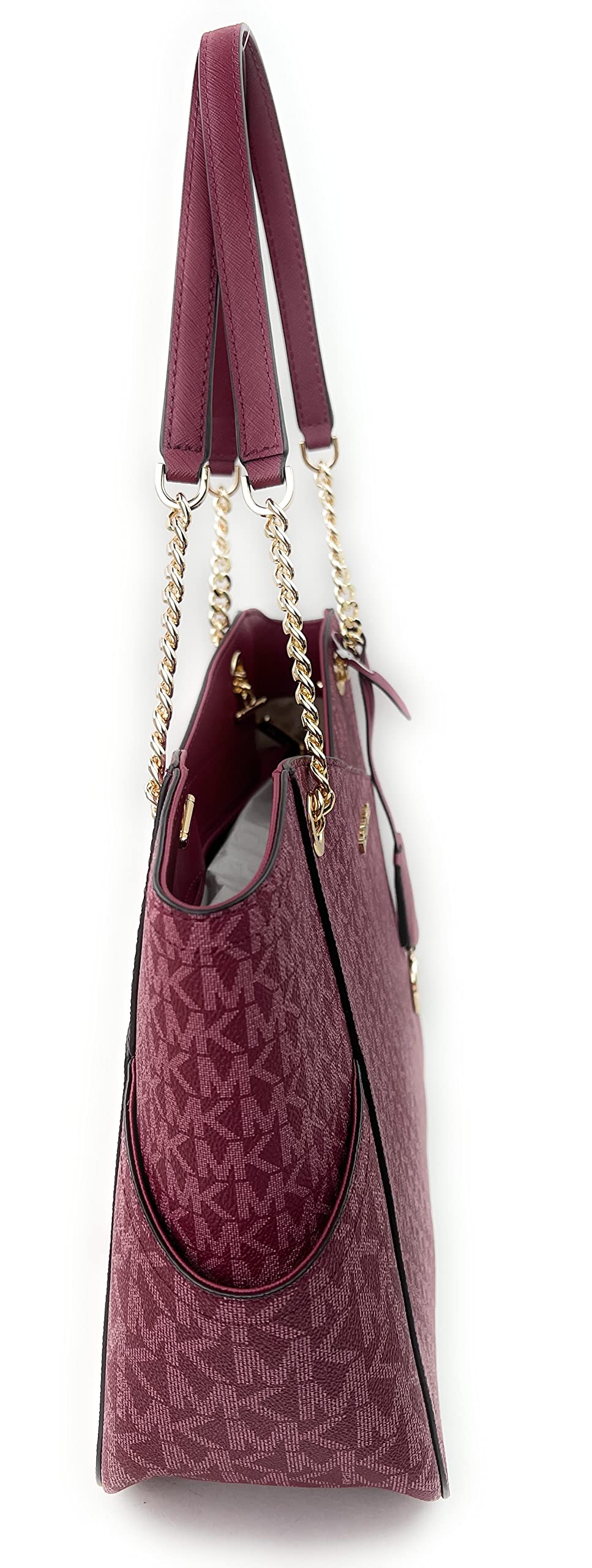 Michael Kors JS Travel Large Chain Shoulder Tote Bundled with Michael Kors Jet Set Travel Double Zip Wallet (Mulberry Multi)