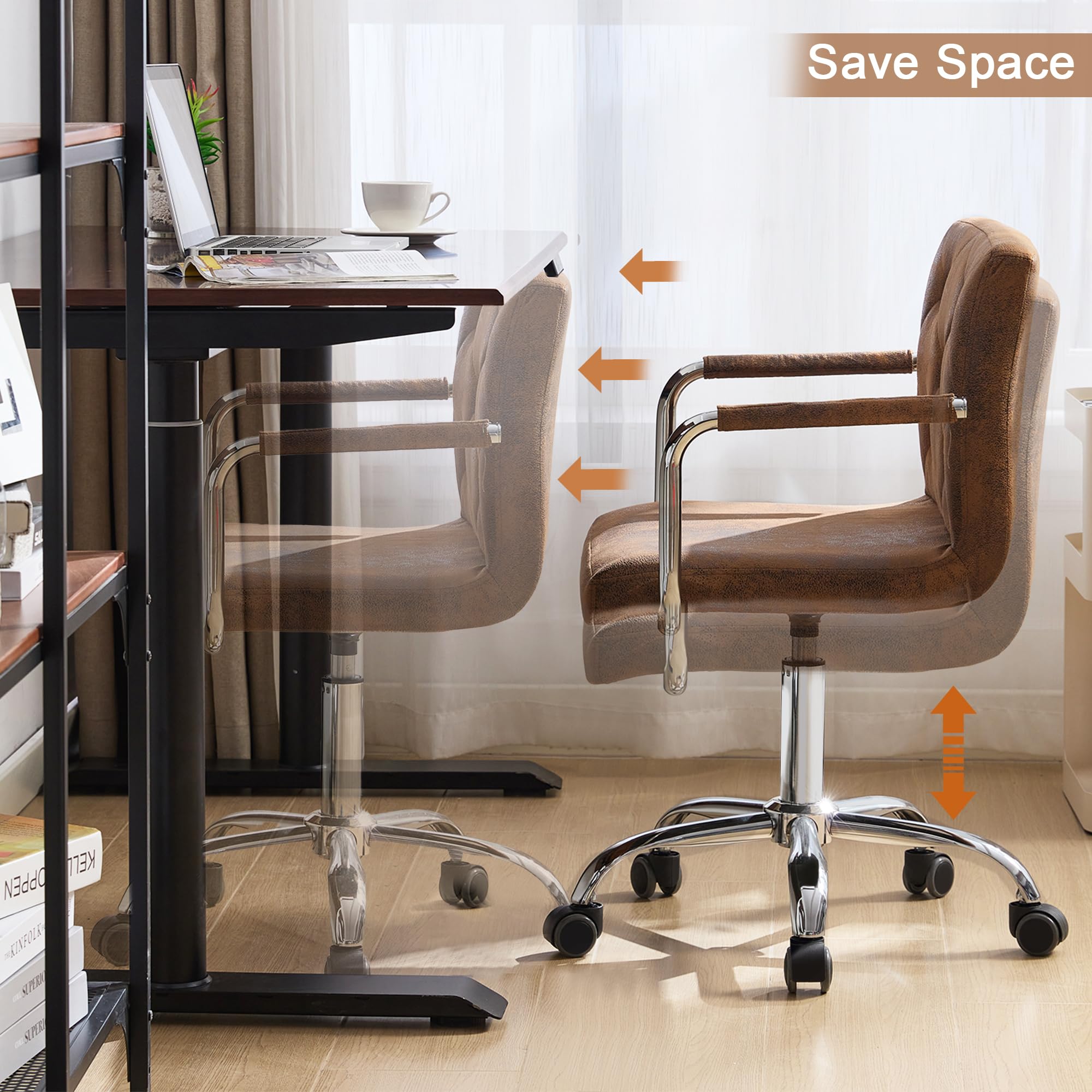 VECELO White Rolling Work Chair for Home Office Desk Adjustable Height with Wheels for Study/Task 360°Swivel, Mid Back, Set of 1