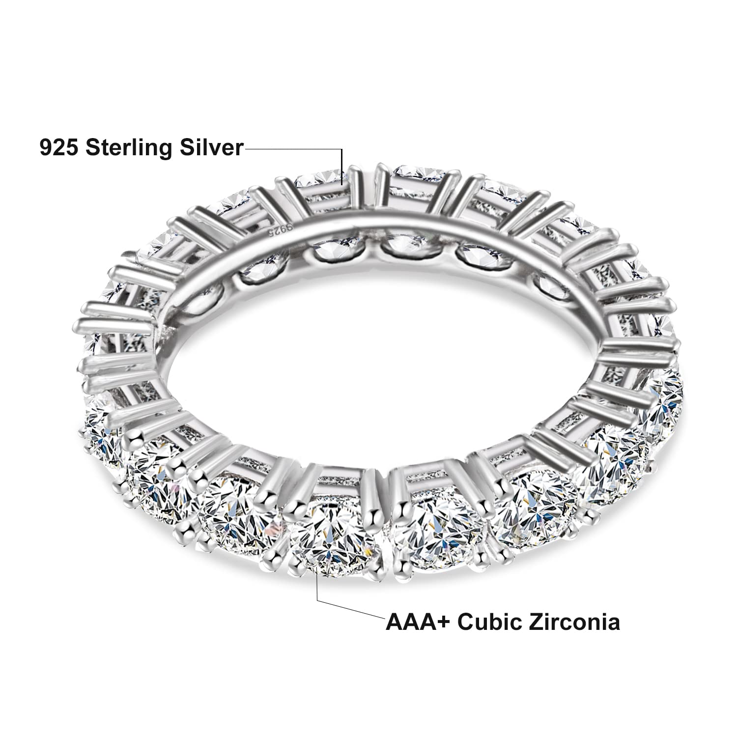 Mozume 925 Sterling Silver Cubic Zirconia All-Around Band Ring Eternity Rings Round Cut CZ for Women Engagement Wedding Band Ring (6)