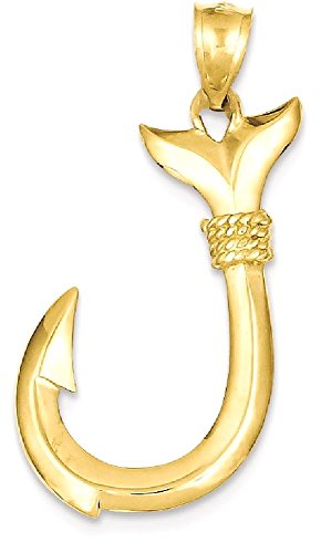 IceCarats 14K Yellow Gold Whale Tail Fish Mermaid Hook Necklace Charm Pendant 33mm x 15mm Only