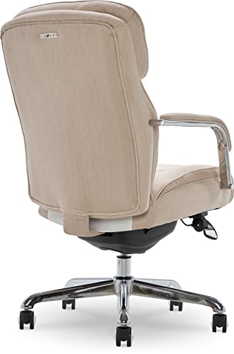 La-Z-Boy Sutherland Quilted Leather Executive Office Chair with Padded Arms, High Back Ergonomic Desk Chair with Lumbar Support, Cream Microfiber Fabric