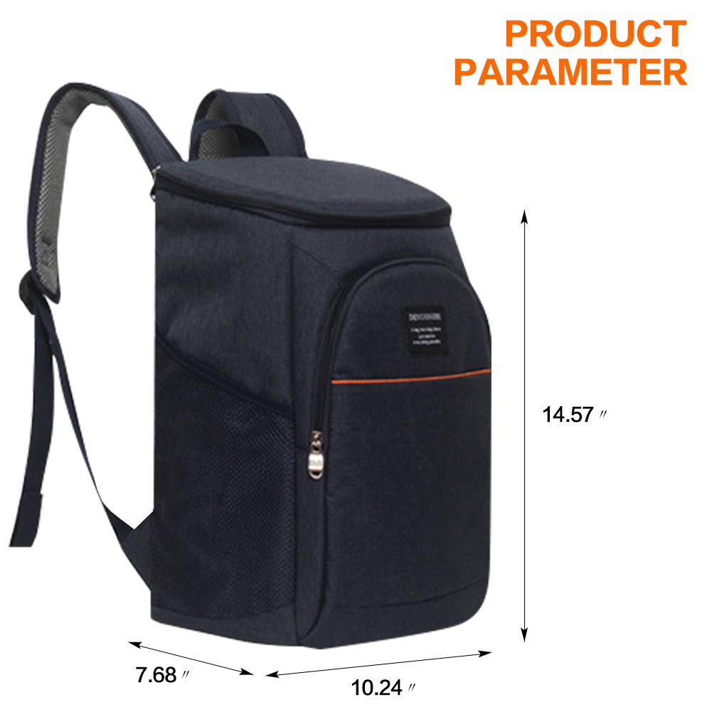 JHhome Dark Blue Cooler Backpack, 18L Capacity, Insulated and Leakproof, with Multiple Pockets, Adjustable Straps, and Durable Polyester Material