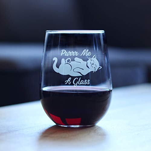 Purr Me A Glass – Cat Stemless Wine Glass, Etched Sayings, Cute Funny Kitten Gift, Large Glasses