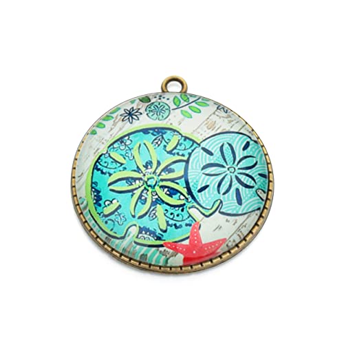 VILLCASE 60 pcs Flat Round Beads Glass snap Buttons Bracelet Blanks Beads for Bracelets Mosaic Printed Beads Picture Glass cabochons Rhinestone Jewelry Glass Patch Gem Paste Seaside Ocean