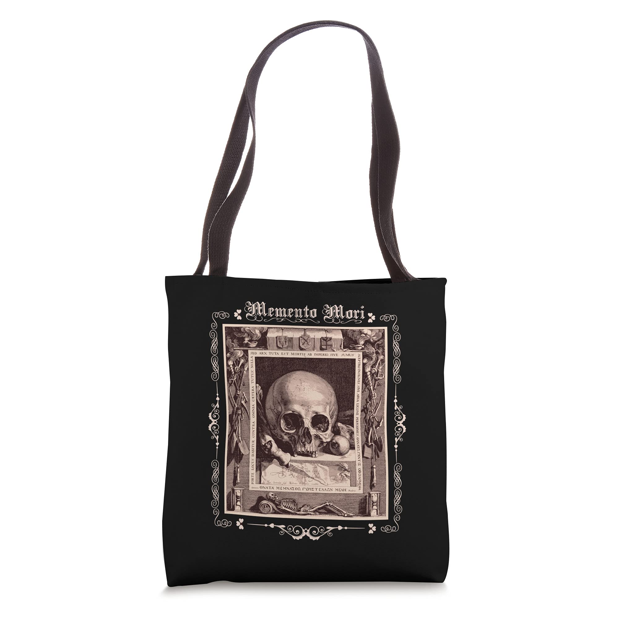Memento Mori Skull Hourglass Gothic Witchy Dark Academia Tote Bag
