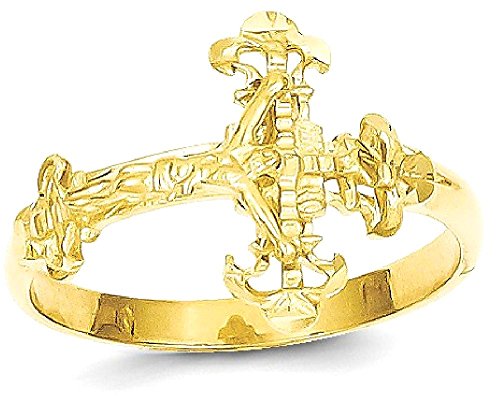 IceCarats 14K Yellow Gold Lord Jesus Christ Crucifix Holy Cross Ring Christian Religious Band Size 7