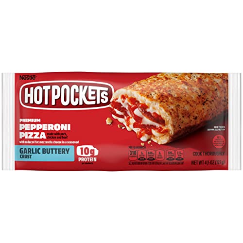 Hot Pockets Pepperoni Pizza Garlic Buttery Crust Frozen Snacks, Pizza Snacks Made with Reduced Fat Mozzarella Cheese, 12 Count Frozen Sandwiches