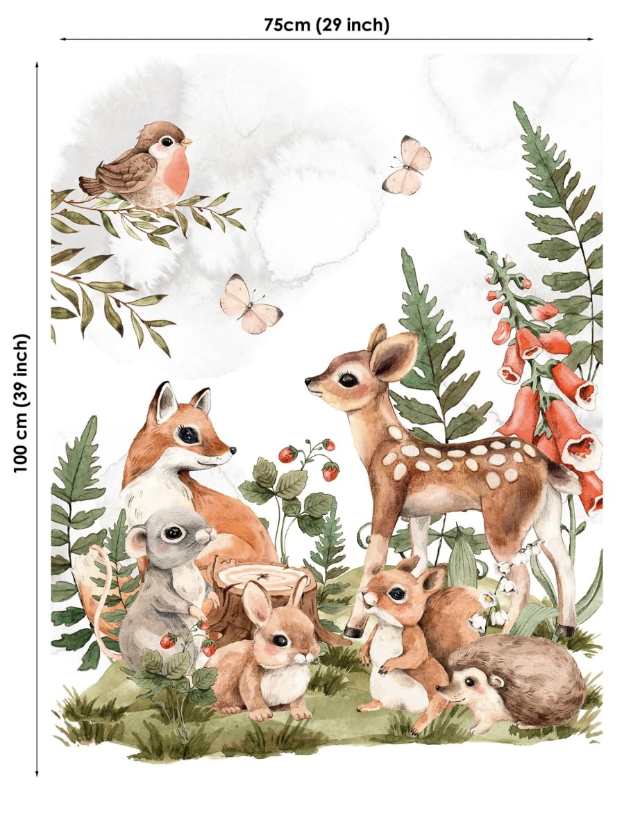 UNIQUE Woodland Fabric Panel 29x39in, Forest Little Animals Quilting Panel, Baby Quilt Panel, Cotton Baby Panel, Blanket Panel, Cotton Fabric Panel for Quilting