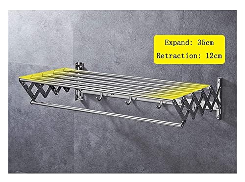 XMCX Retractable Wall Mounted Drying Rack Clothes Drying Rack Laundry Hanger with Hooks Foldable Clothes Dry Rack Space Saving Retractable Rack Easy Storage (Size : 60cm)