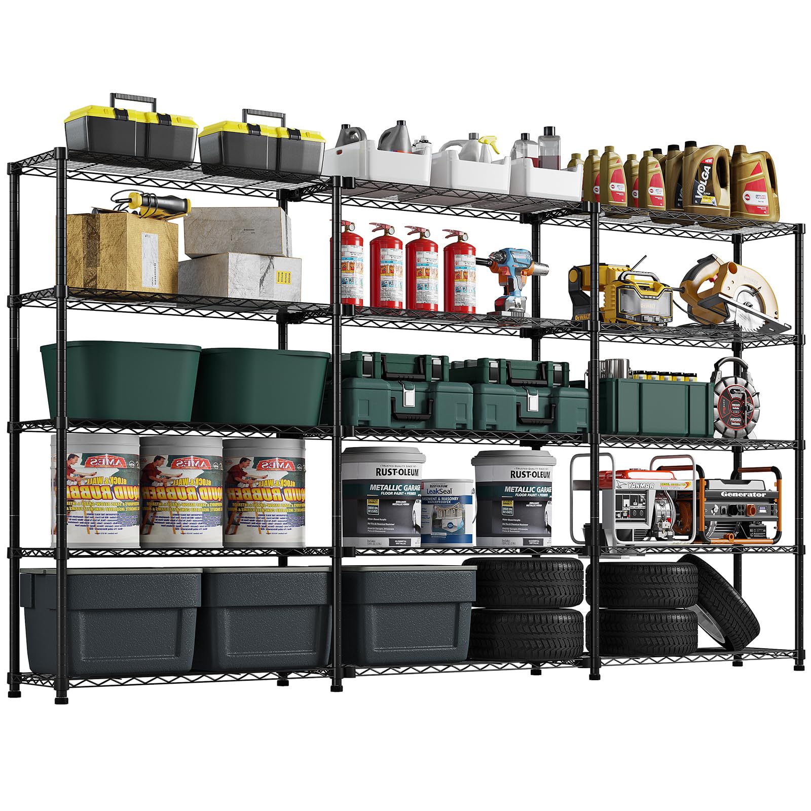 UNITSTAGE 5 Tier Storage Shelves 88.5''W Wire Shelving Unit with Wheels Heavy Duty Metal Shelves for Storage Adjustable Garage Shelving Rack Pantry Kitchen, 71" H X 88.5''W X 16" D