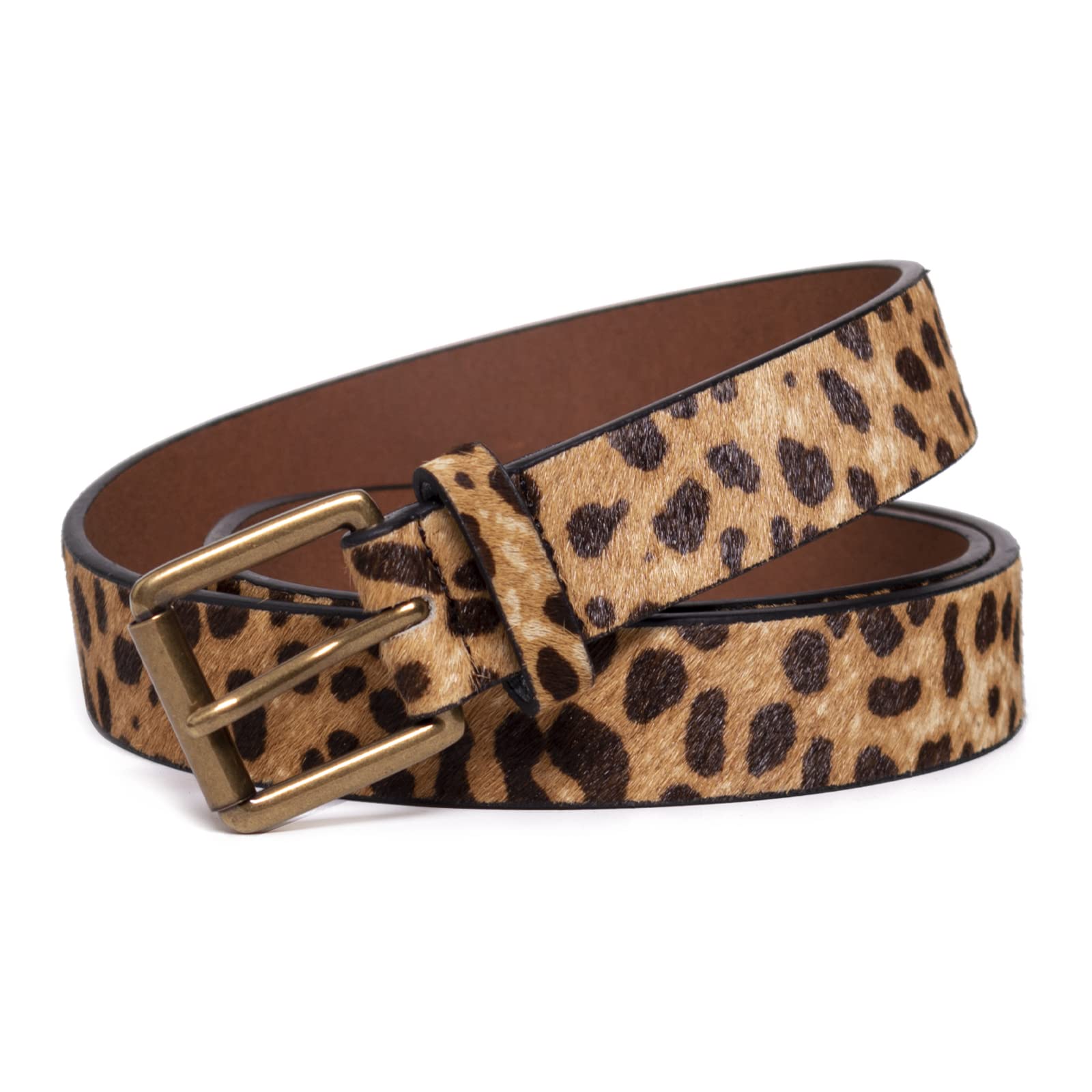 JIEDE Leopard Print Belt for Women Genuine Leather Waist Belts for Jeans(Width-28mm, M - Fits Waist 32''-38''