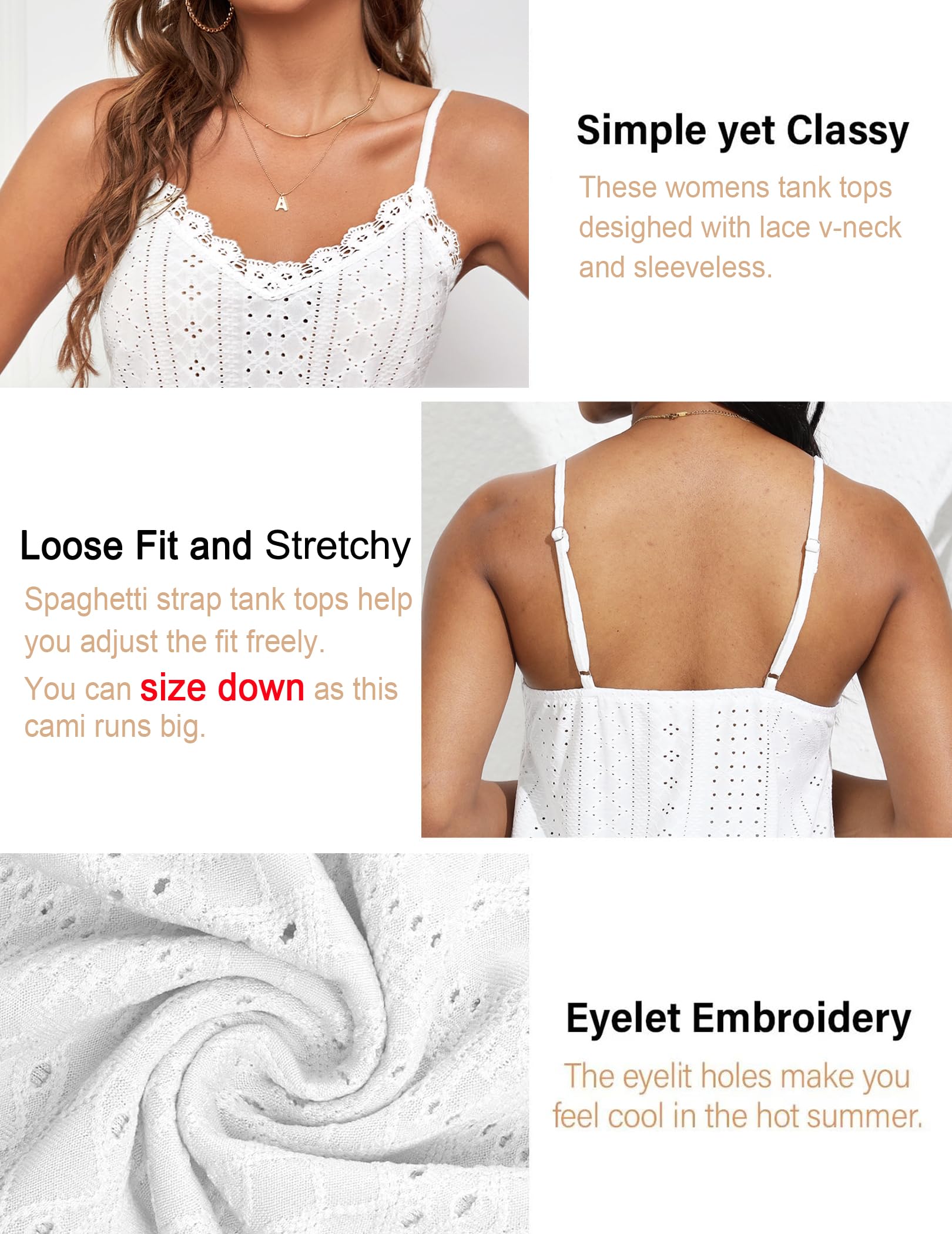HOTOUCH White Camisoles for Women Spaghetti Strap Tank Top V Neck Cami Womens Sleeveless Blouses White XL