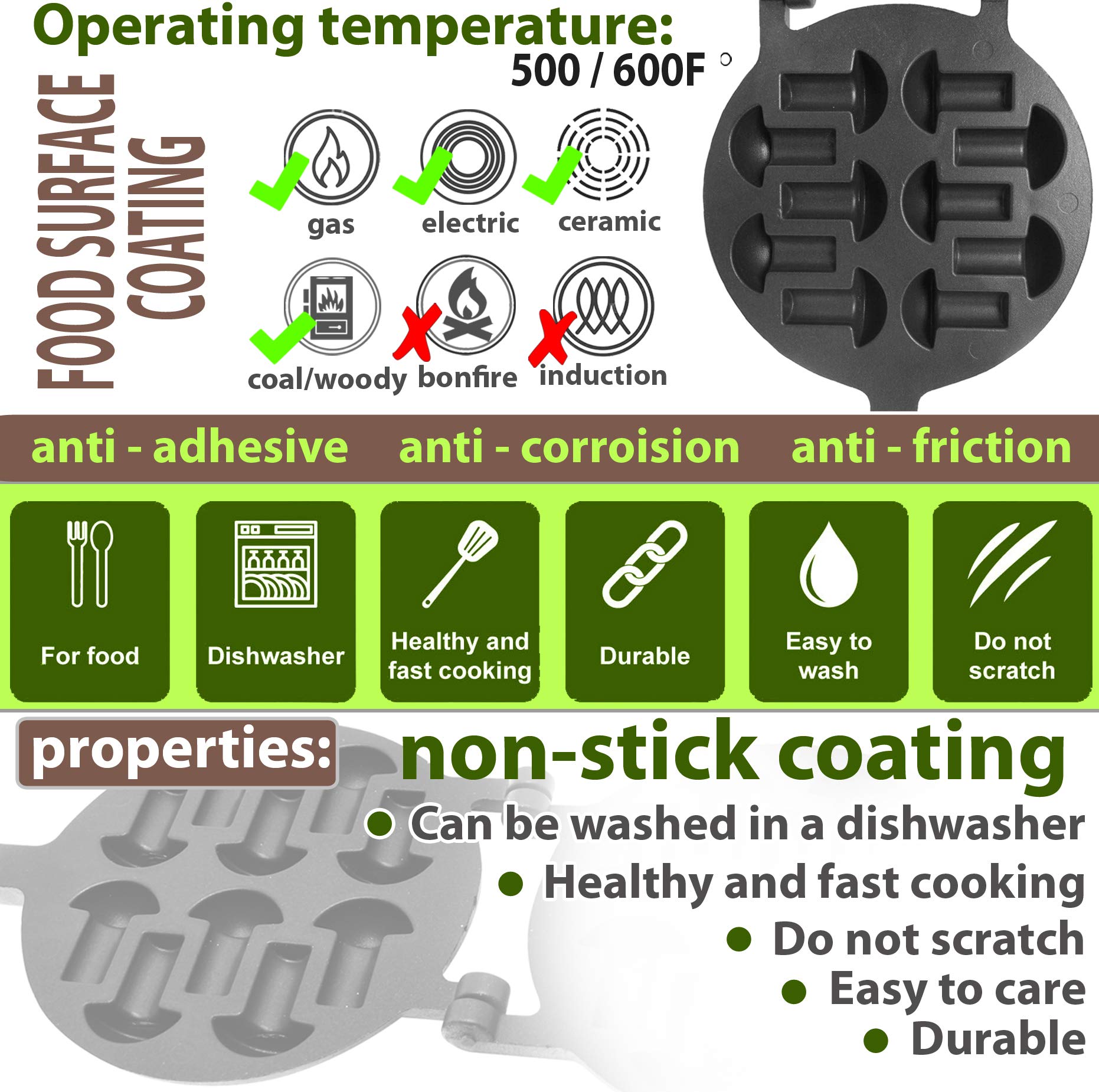 Non-stick Coating Cookie Mold Walnut Mushroom Assorted Tasty Homemade Cookies Baking Tools & Accessories Cookie Presses Bakeware (10 Mushrooms)