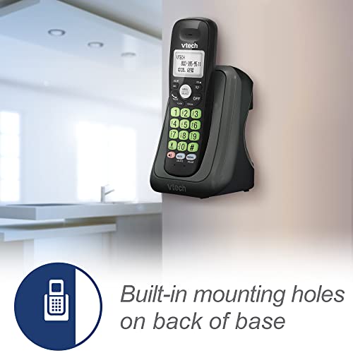 VTech VG101-11 DECT 6.0 Cordless Phone for Home, Blue-White Backlit Display & Big Buttons, Full Duplex Speakerphone, Caller ID/Call Waiting, Easy Wall Mount, Reliable 1000 ft Range (Black)