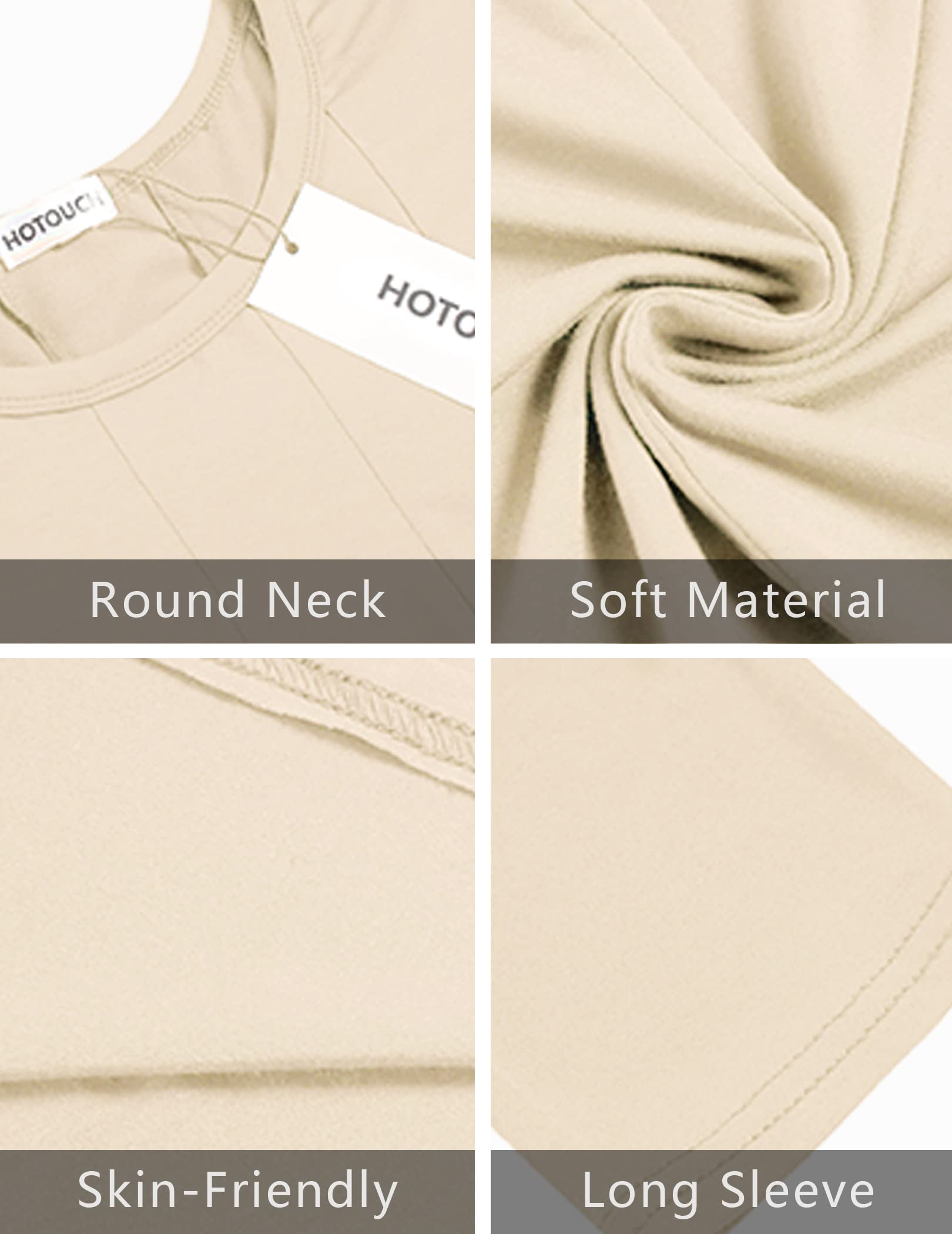 HOTOUCH Women's Casual Plain 3/4 Sleeve Simple Tshirt Loose Midi Dress (Beige S)