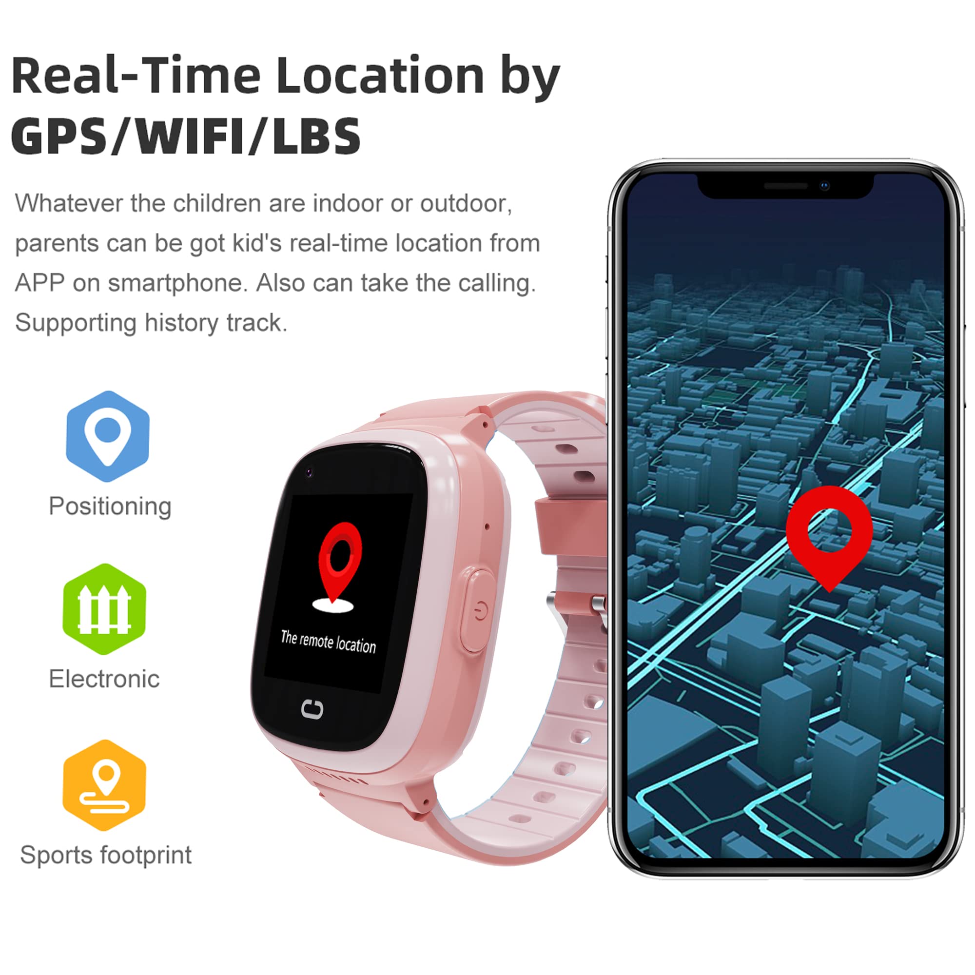 PTHTECHUS Kids Smartwatch with GPS 4G, HD Touchscreen Watch with Phone GPS Tracker Real Time Location SOS Video Call Voice Chat Camera Waterproof Compatible Android and iOS for Boys Girls Gift
