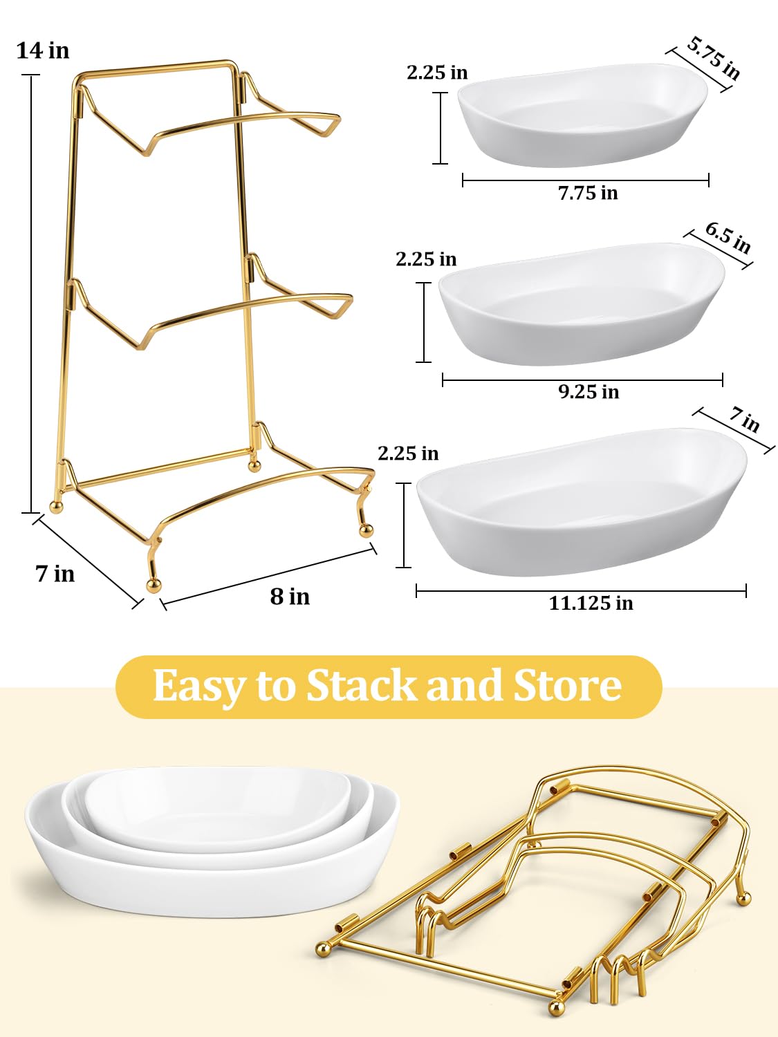 Yedio Fruit Bowls for Kitchen Counter, 3 Tier Ceramic Fruit Basket with Serving Bowls Metal Stand, Tiered White Porcelain Bowls for Fruit Vegetable Storage, Snack, Nuts, Cake, Dessert